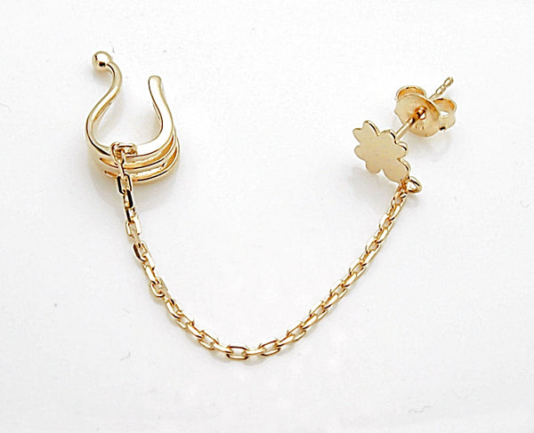 14k Gold Ear Cuff Chain Stud Earring – Mira's Jewelers