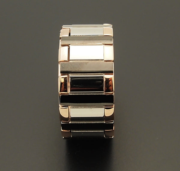 Stainless Steel IP Rose Gold Ring with Black Bars – Mira's Jewelers